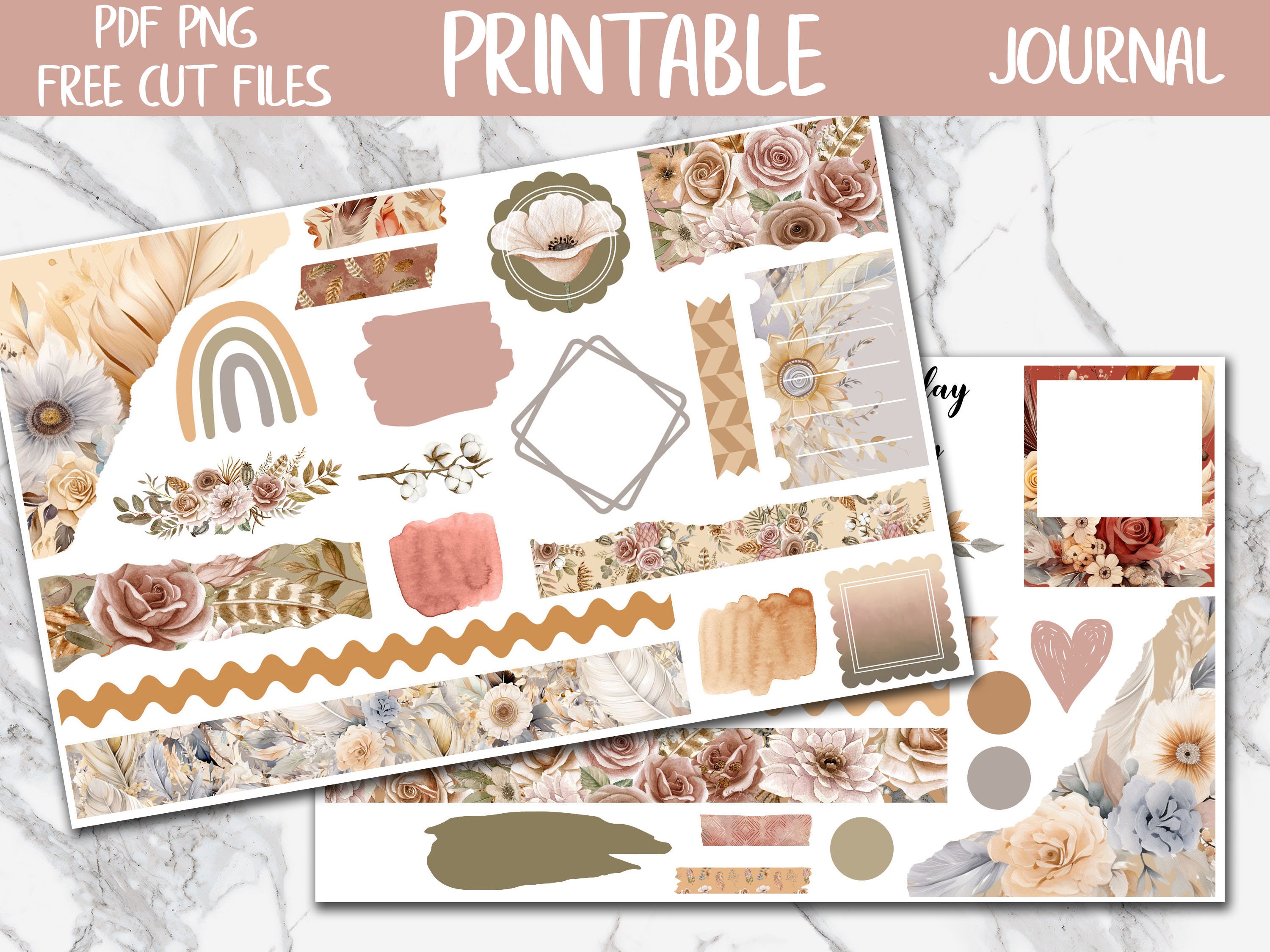 Boho Floral | Bullet Journal Printable Stickers, Floral Diary Digital ...