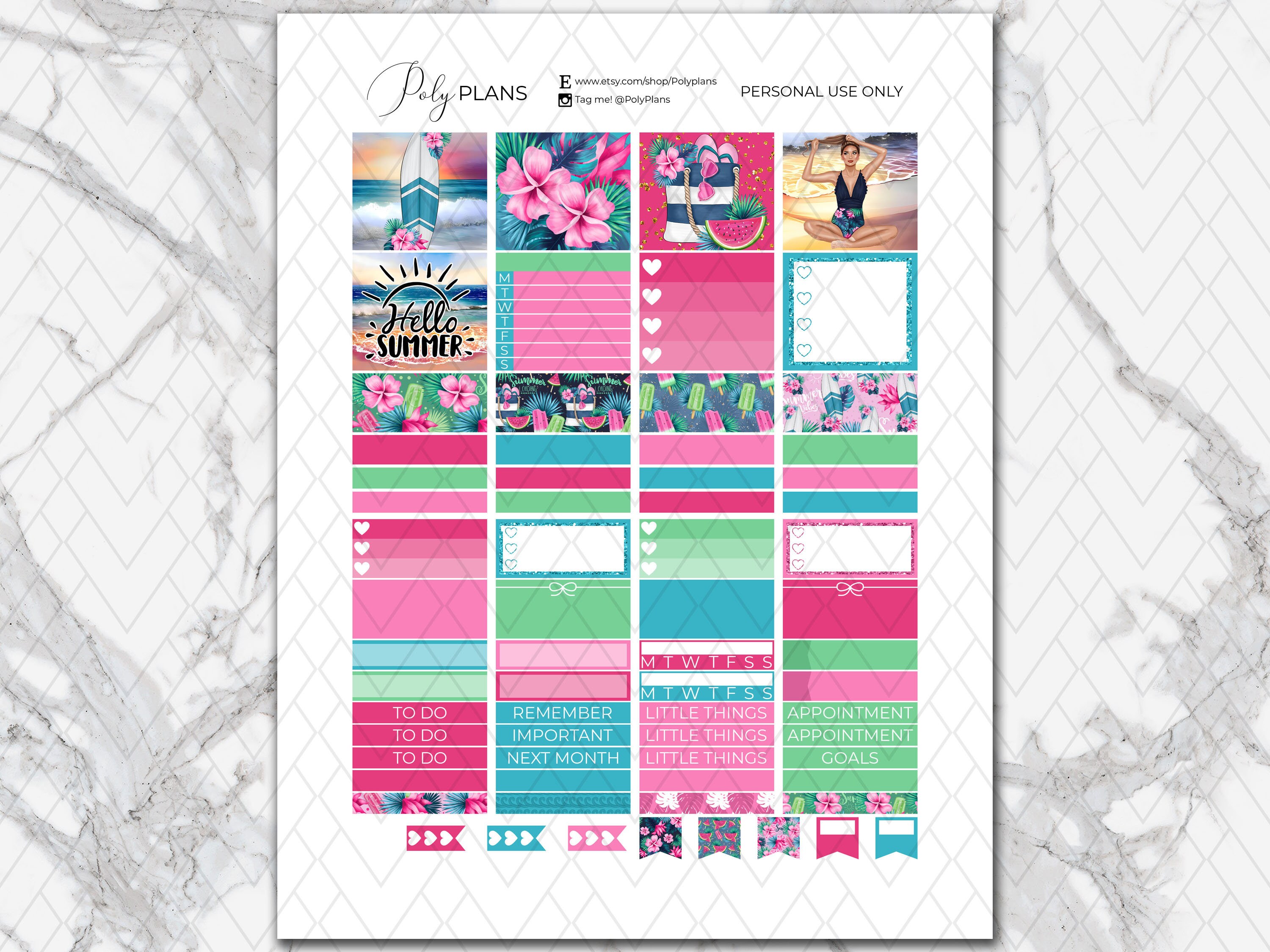 Hello Summer | Beach Printable Planner Stickers, Erin Condren June ...