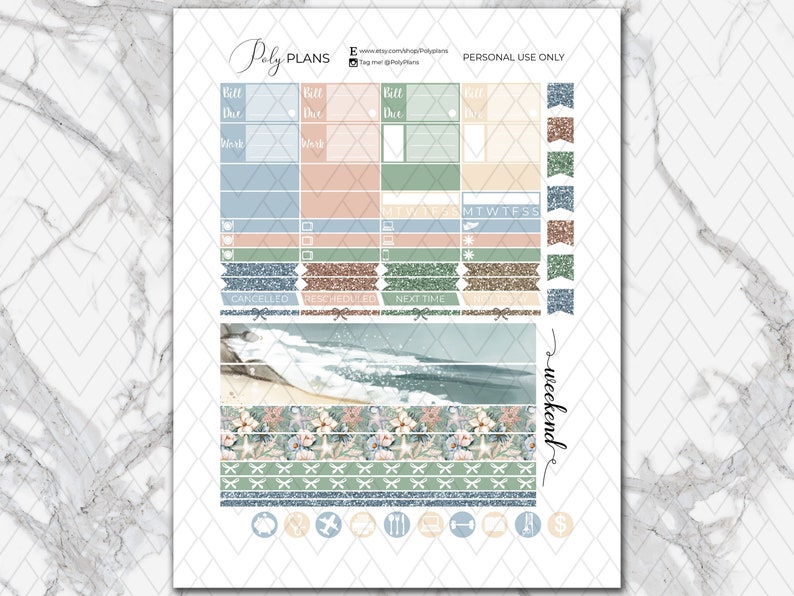 By the Sea | Beach Printable Planner Stickers, Summer Happy Planner ...