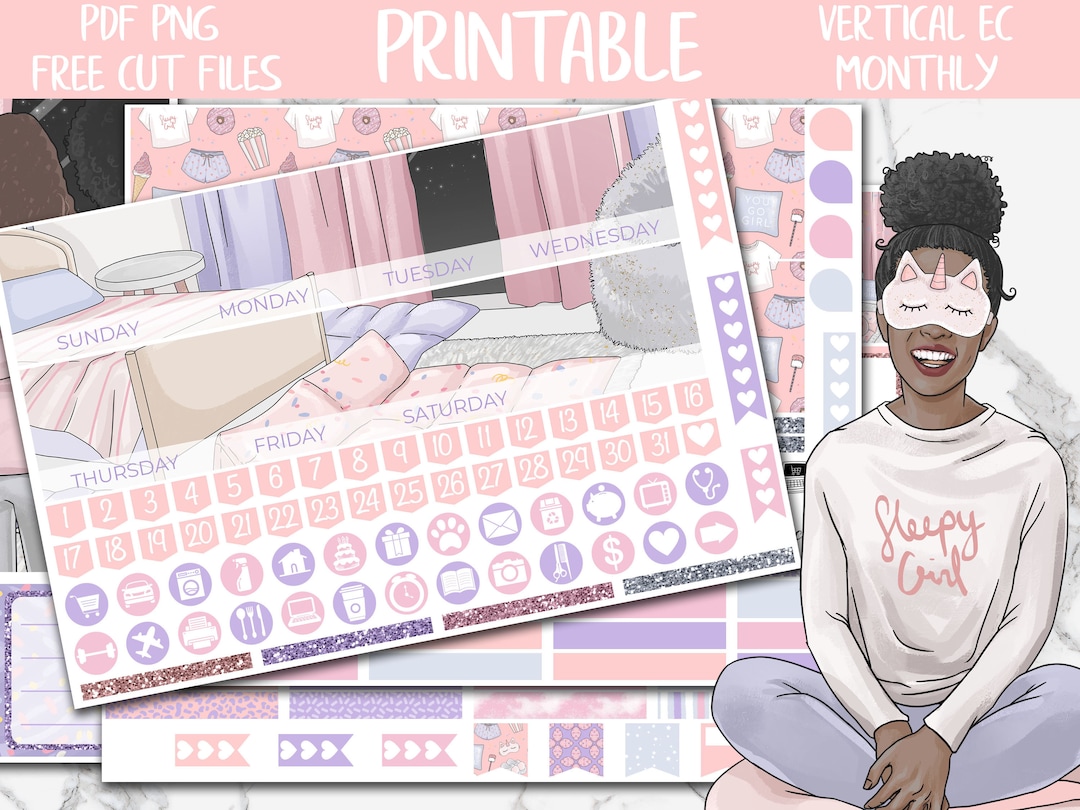 Slumber Party Printable Planner Stickers, Erin Condren Monthly Planner ...
