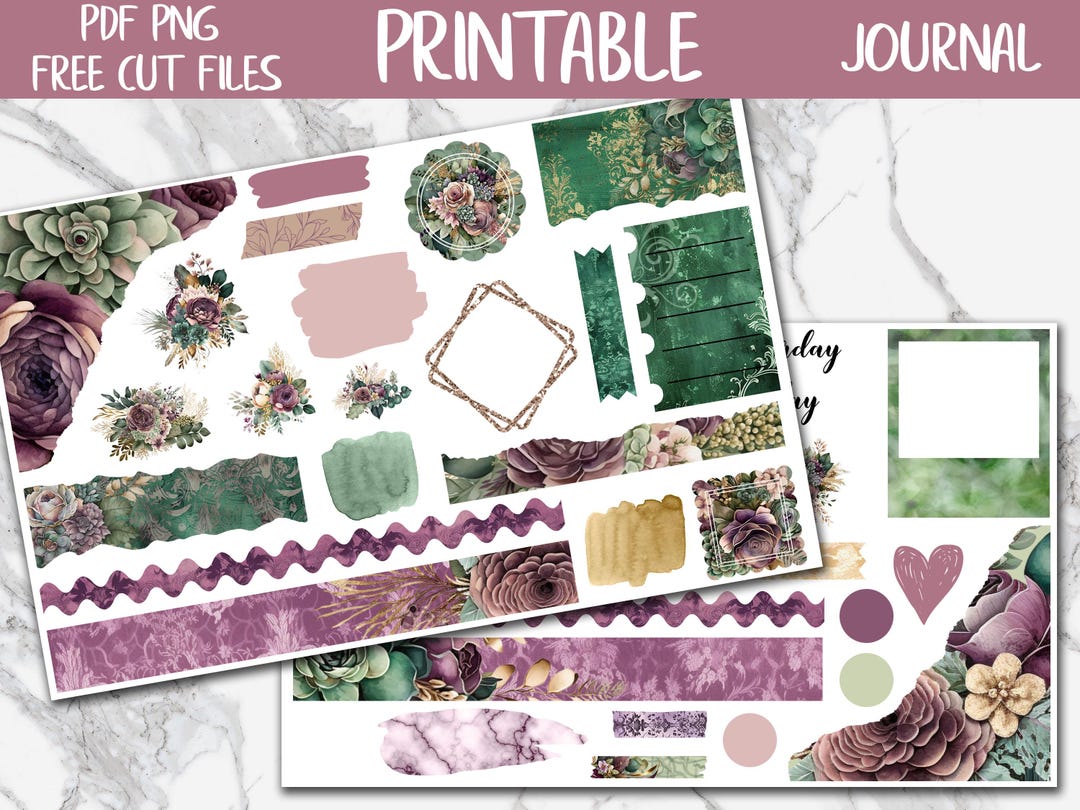 Mauve | Bullet Journal Printable Stickers, Purple and Green Flowers ...