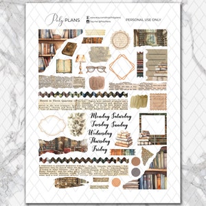 At the Library | Bullet Journal Printable Sticker, Book Lover Diary ...