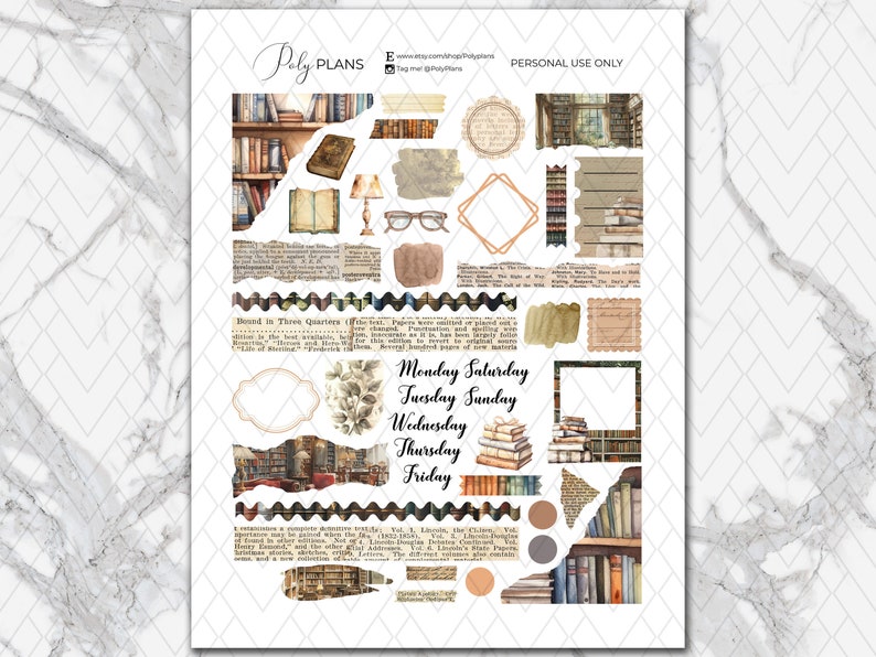 At the Library | Bullet Journal Printable Sticker, Book Lover Diary ...