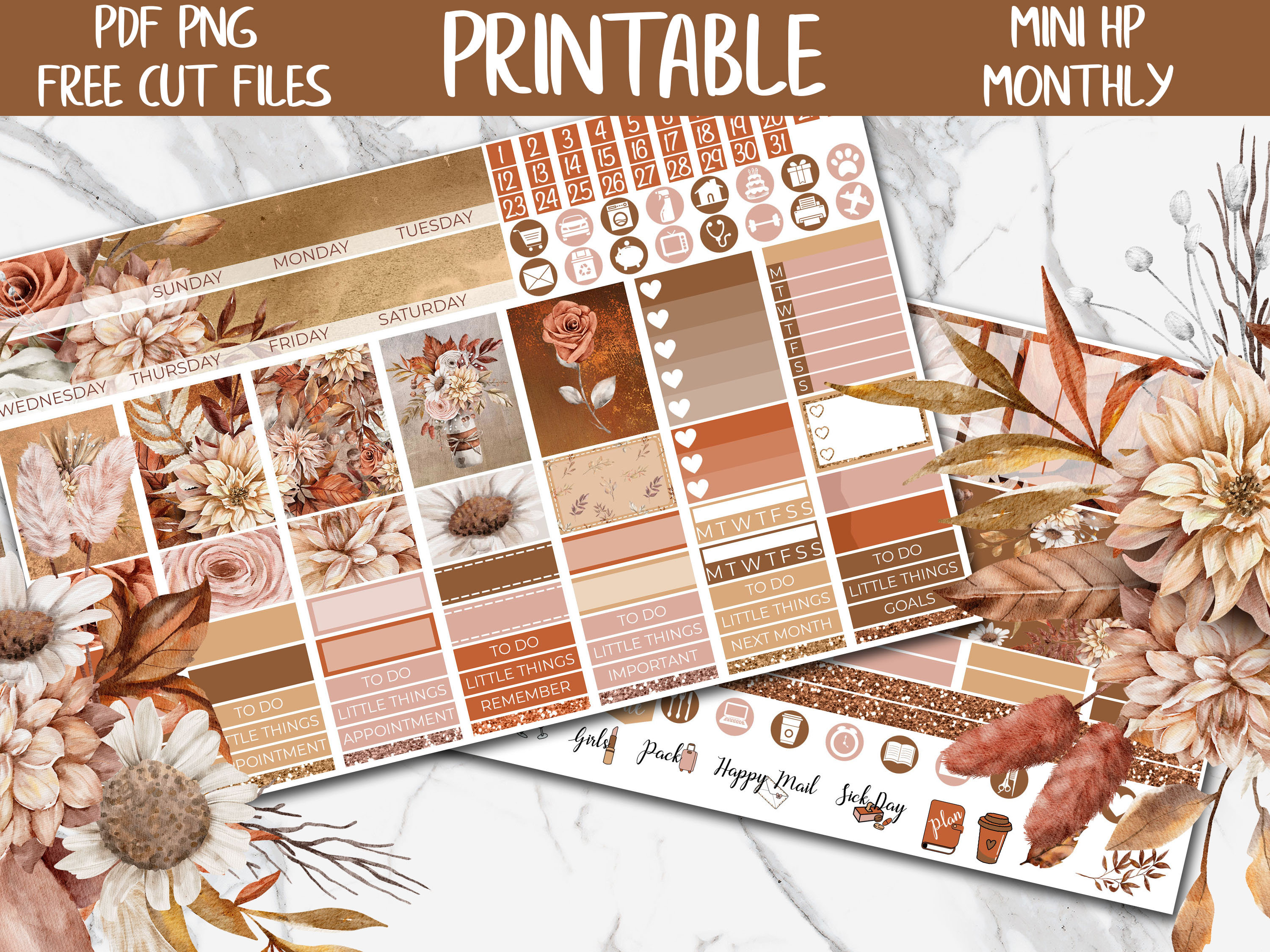 Autumnal Fall Floral MINI Happy Planner Printable Planner - Etsy