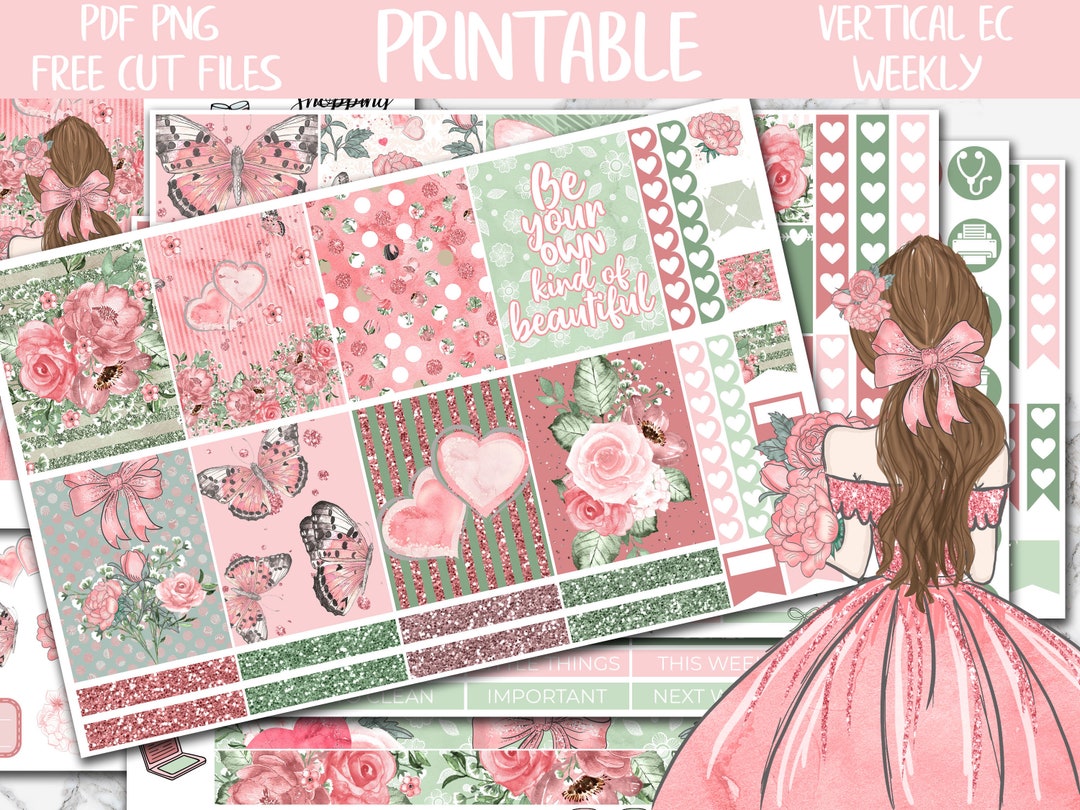 Rosie | Pink Girly Floral Erin Condren Printable Weekly Stickers ...