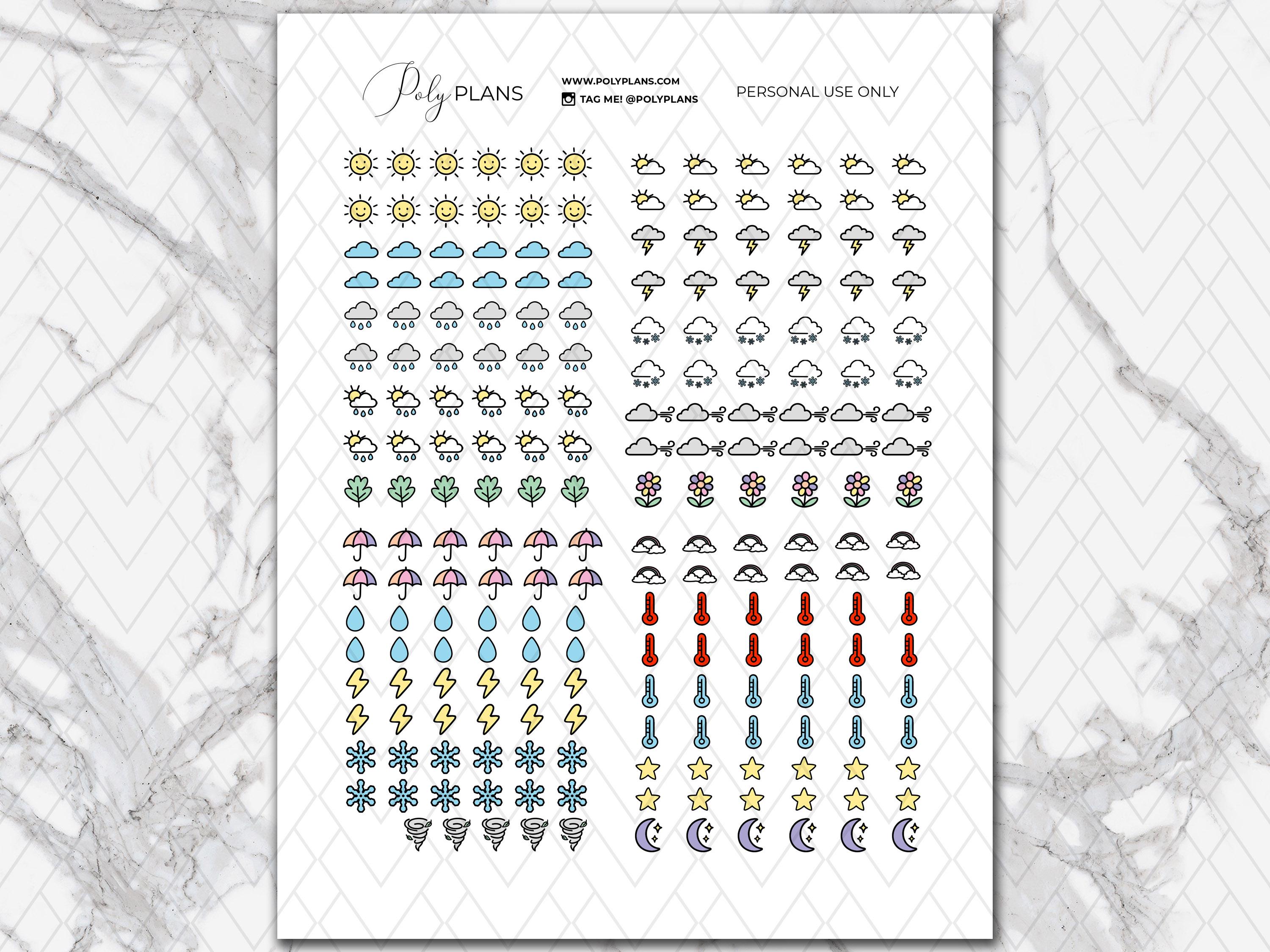 Weather Icons Printable Stickers, Weather Functional Planner Stickers ...