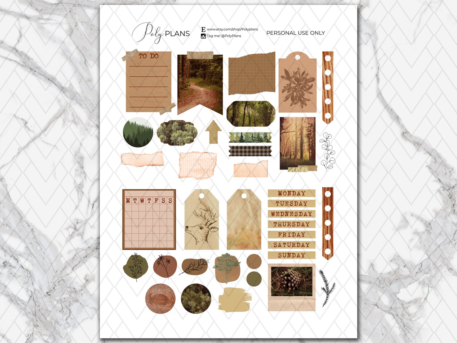 Forest Bullet Journal Printable Stickers, Diary Digital Stickers PNG ...