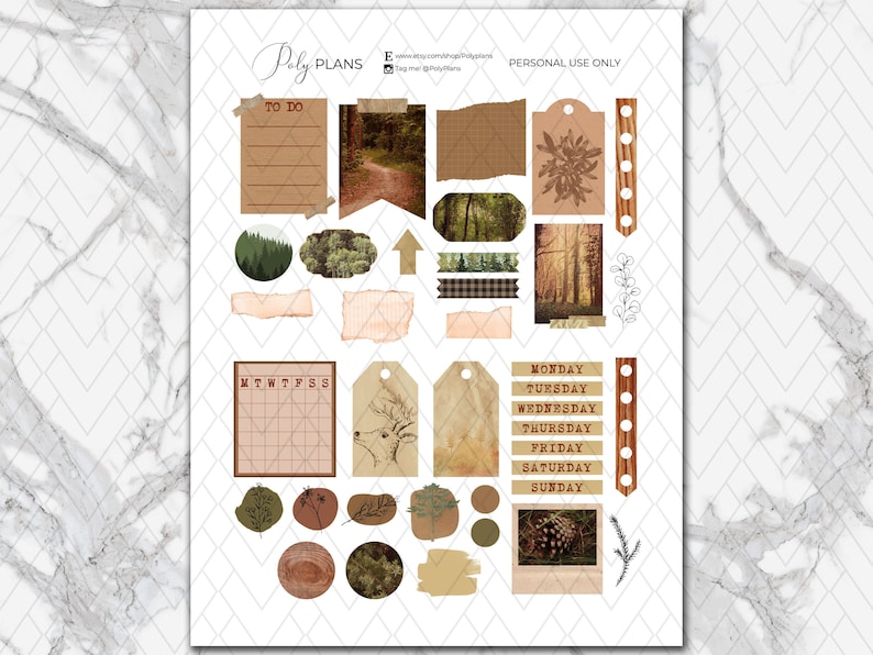 Forest Bullet Journal Printable Stickers Diary Digital - Etsy