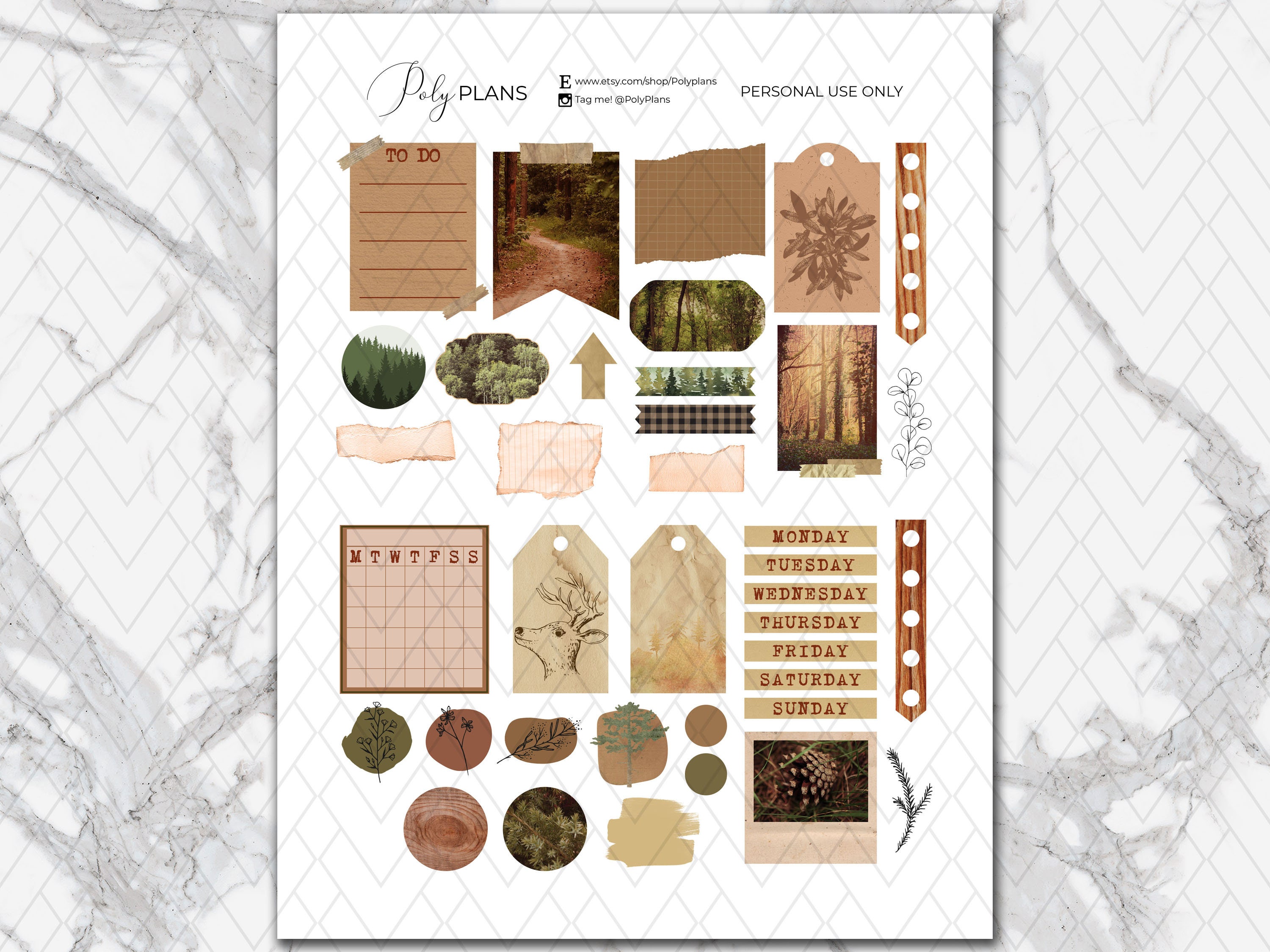 Forest Bullet Journal Printable Stickers Diary Digital | Etsy