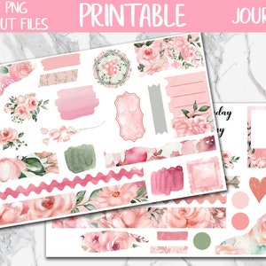 Roses | Bullet Journal Printable Stickers, Pink Flower Diary Digital ...