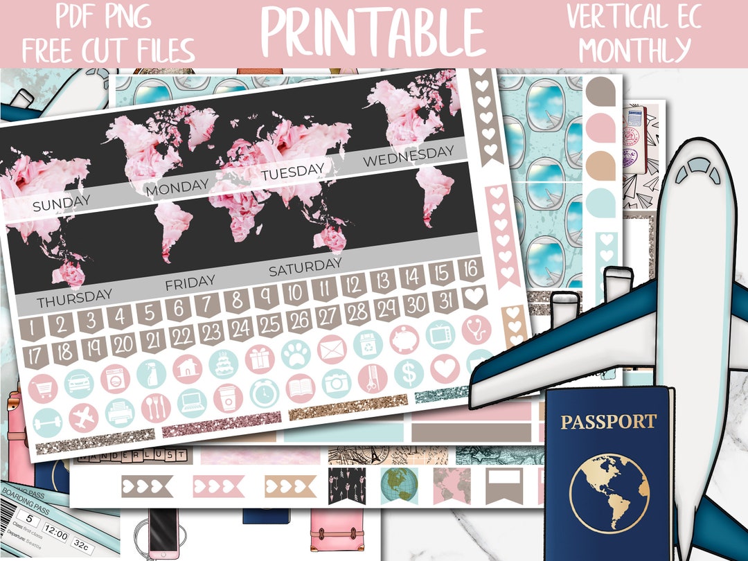 Travel | Vacation Printable Planner Stickers, Erin Condren June Monthly ...
