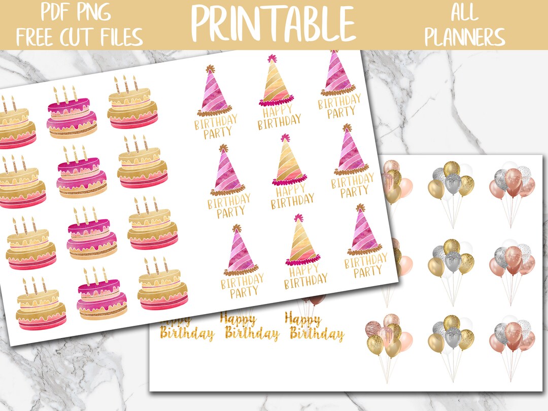 Birthday Decorative Stickers, Birthday Printable Planner Stickers, Cake ...