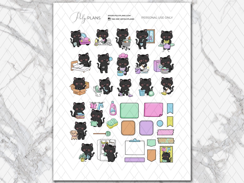 Household Chores Printable Stickers, Cute Cats Planner Stickers ...