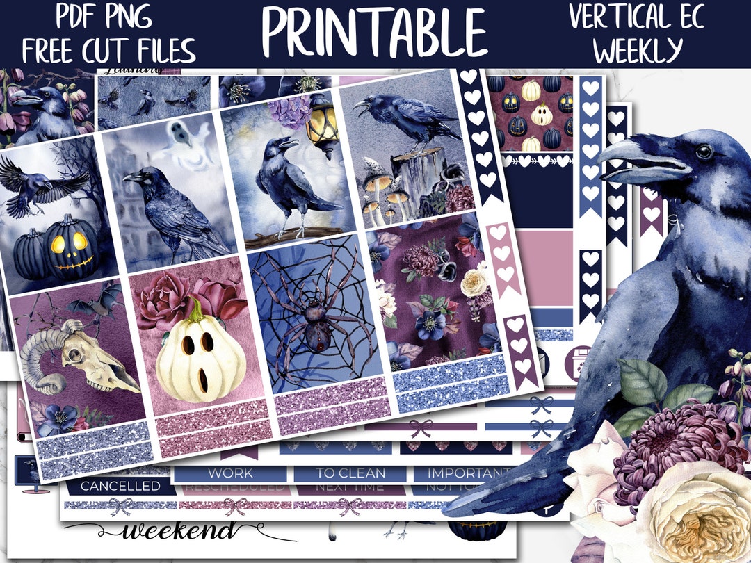 The Raven | Halloween Erin Condren Printable Sticker Kit, Pumpkin ...