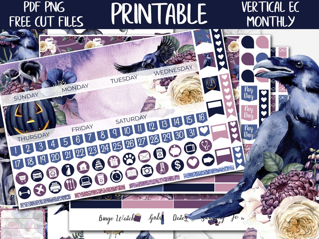 The Raven | Halloween Printable Planner Stickers, Erin Condren October ...