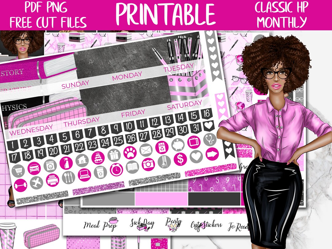 Glam Teacher Happy Planner Printable Monthly Sticker Kit, School ...