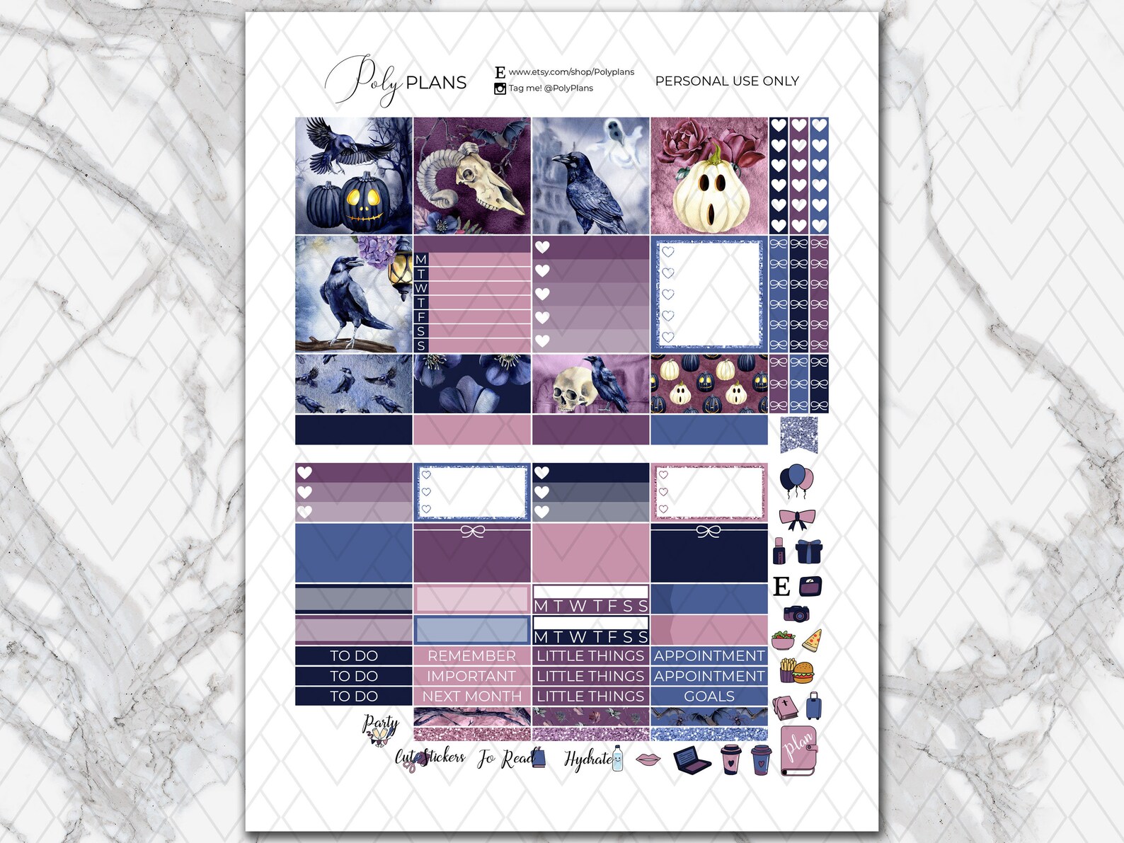 The Raven | Halloween Classic Happy Planner Printable Monthly Stickers ...