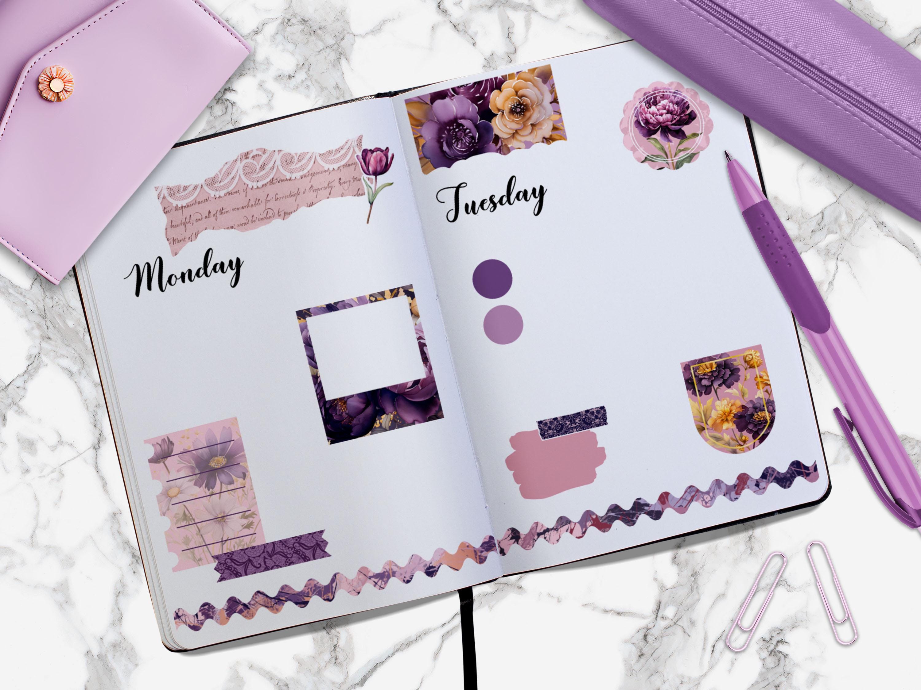 Violet | Bullet Journal Printable Stickers, Purple Flowers Diary ...