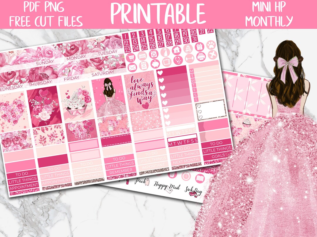 Pink Love | Monthly Printable Planner Stickers, Valentines Day MINI ...