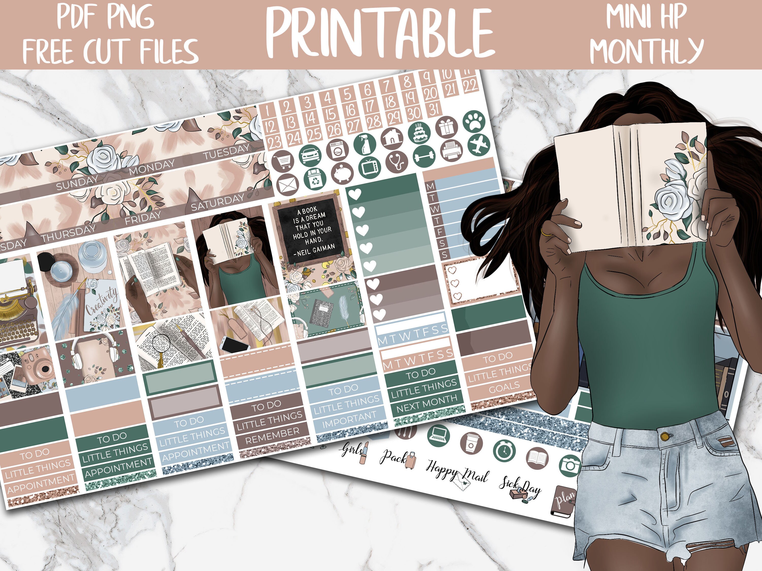 Book Lover Bookworm MINI Happy Planner Printable Planner - Etsy