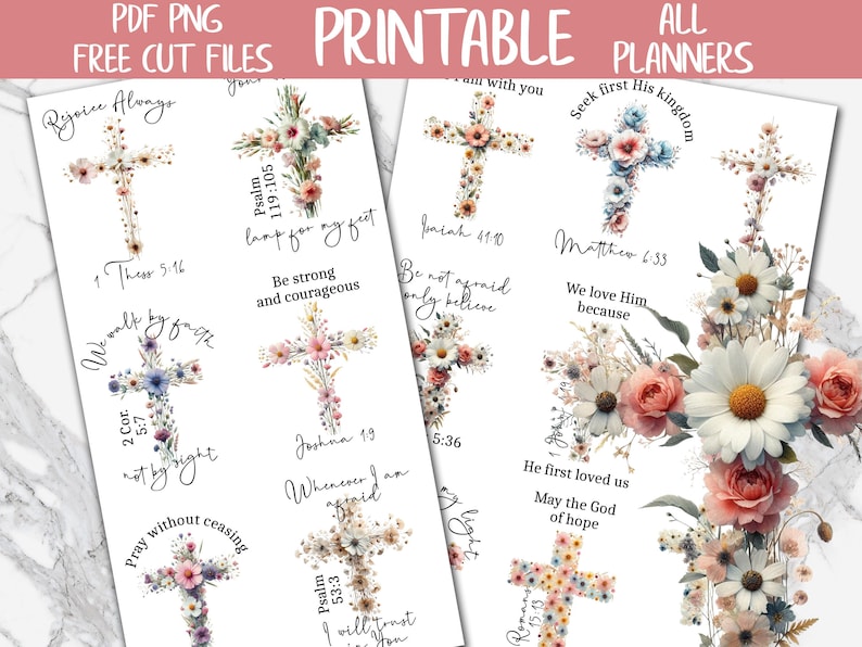Floral Crosses | Bible Journal Printable Stickers, Bible Verses Digital ...