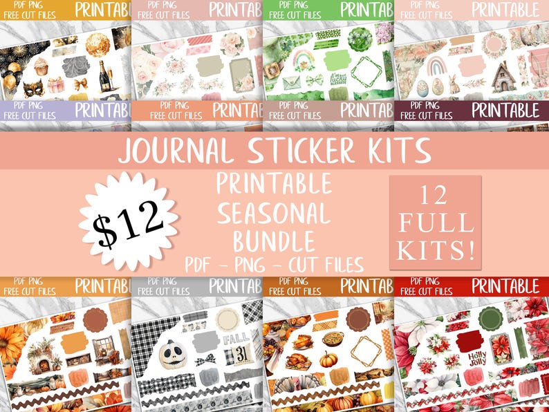 Journal Stickers Seasonal Bundle | Bujo Journaling Planner Printable ...