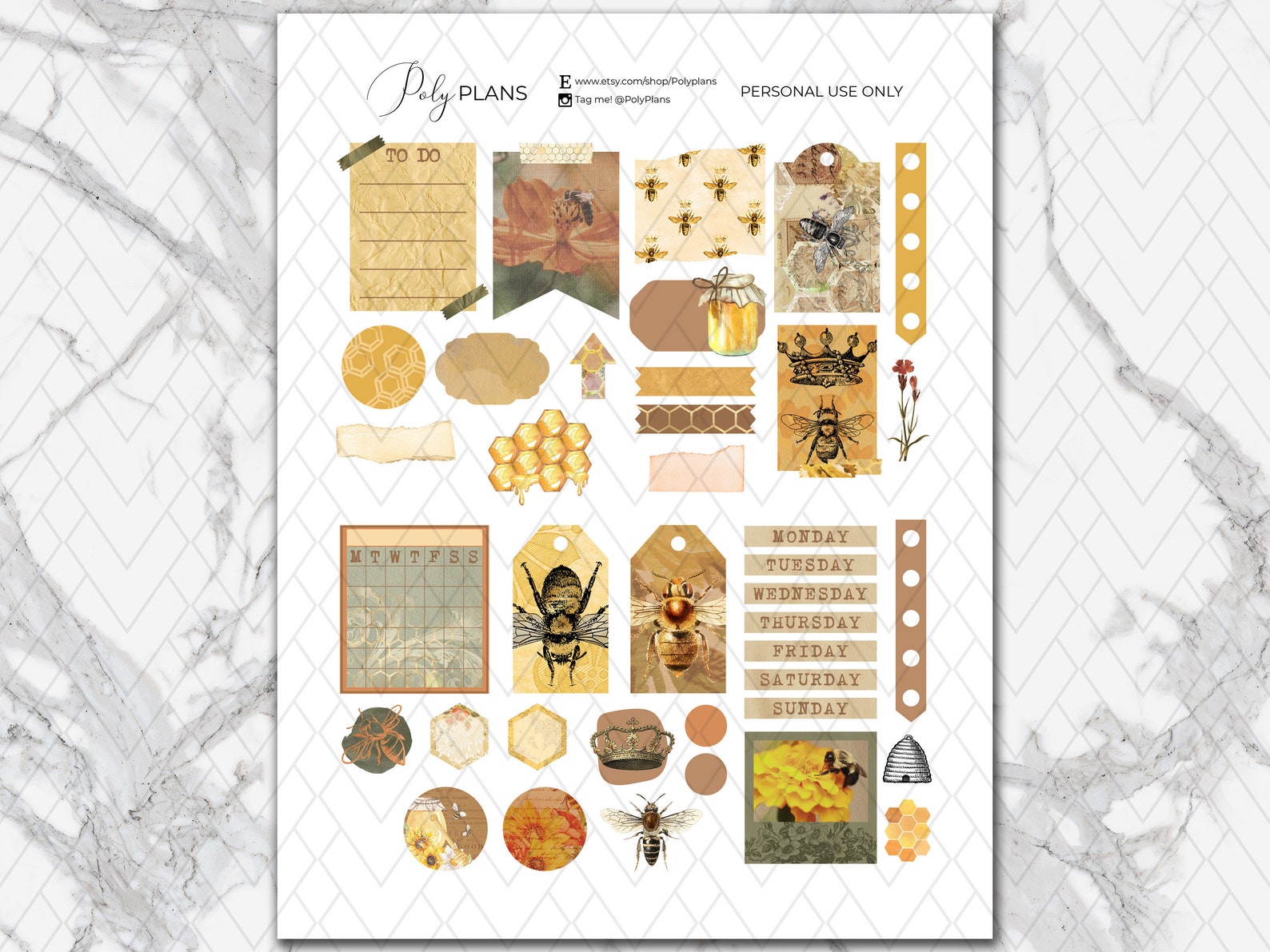 Bees Bullet Journal Printable Stickers Honey Diary Digital | Etsy