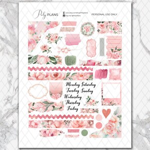 Roses | Bullet Journal Printable Stickers, Pink Flower Diary Digital ...
