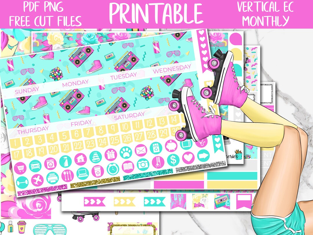 Retro Fun | 90s Babe Printable Planner Stickers, Erin Condren August ...