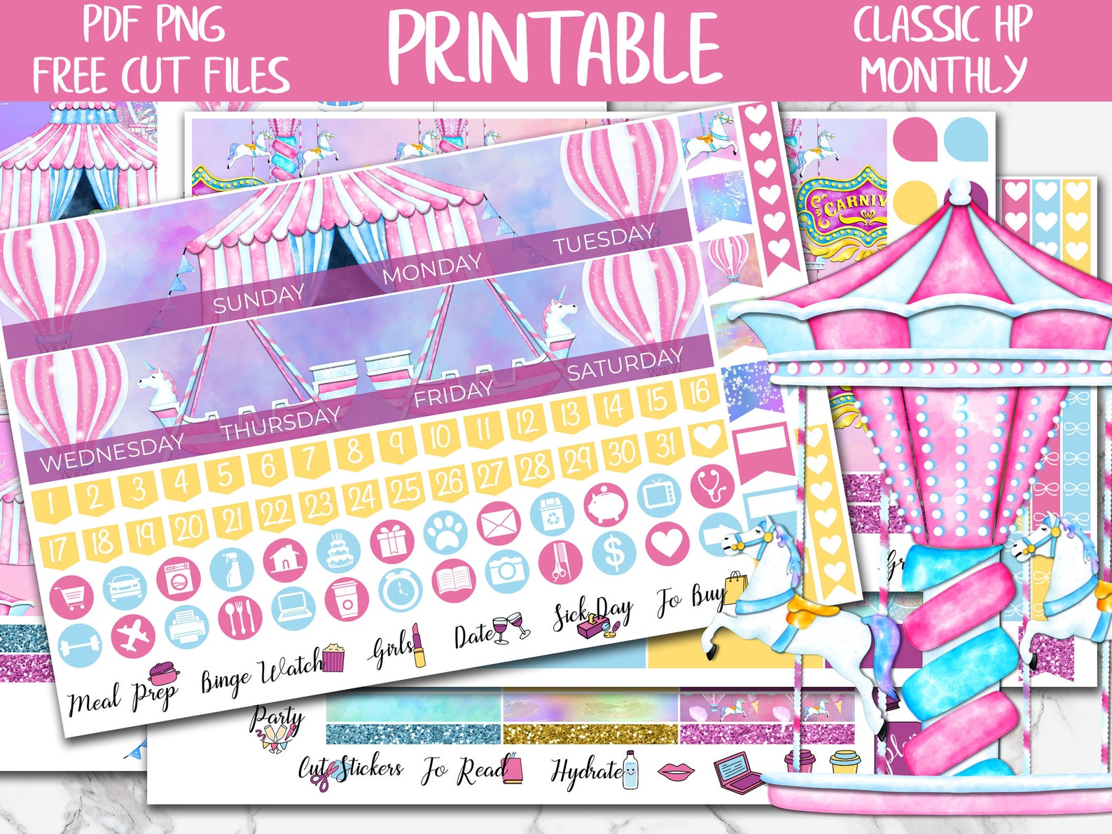 Carnival Funfair Classic Happy Planner Printable Monthly | Etsy