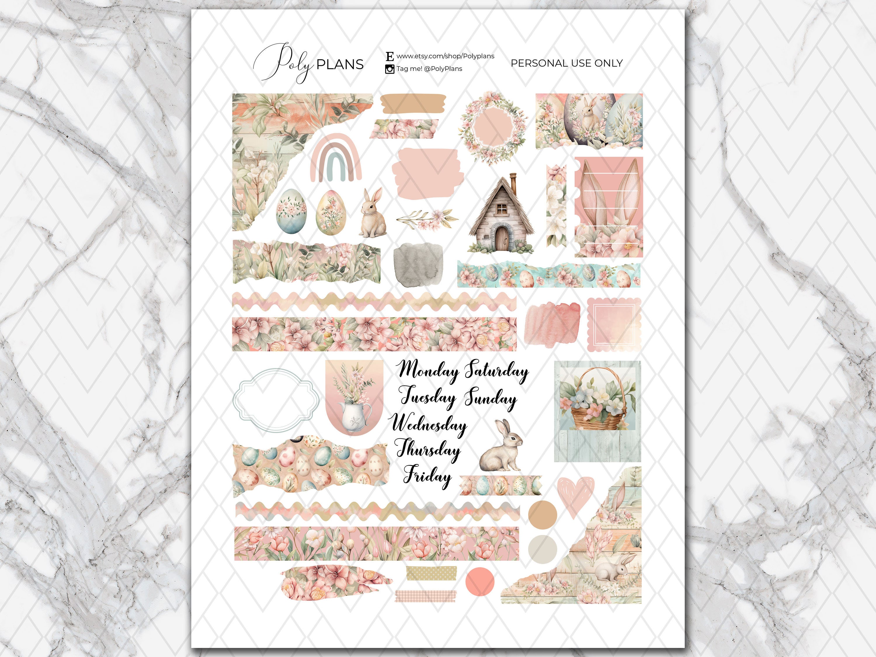 Easter | Bullet Journal Printable Stickers, Easter Bunny Diary Digital ...
