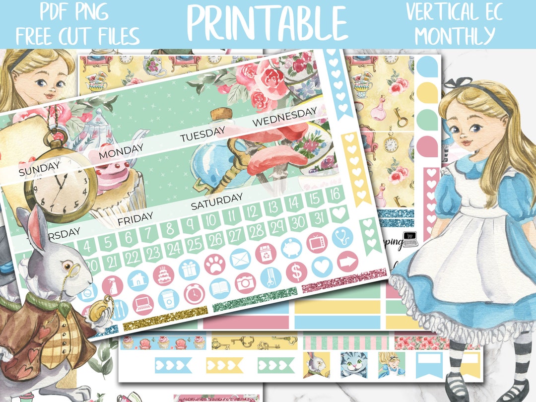 Alice | Wonderland Printable Planner Stickers, Erin Condren July ...