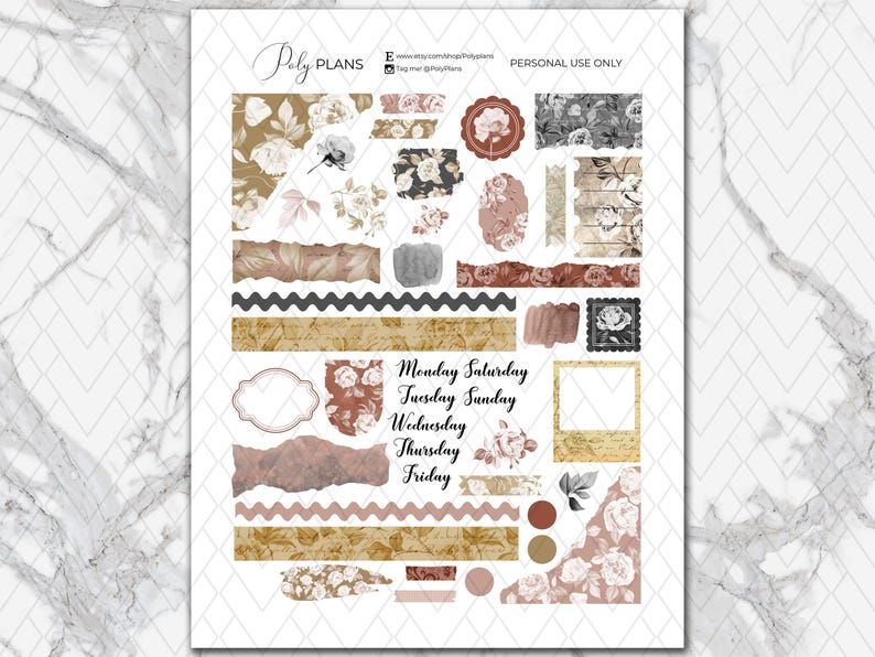 Minimal | Roses Bullet Journal Printable Stickers, Floral Diary Digital ...
