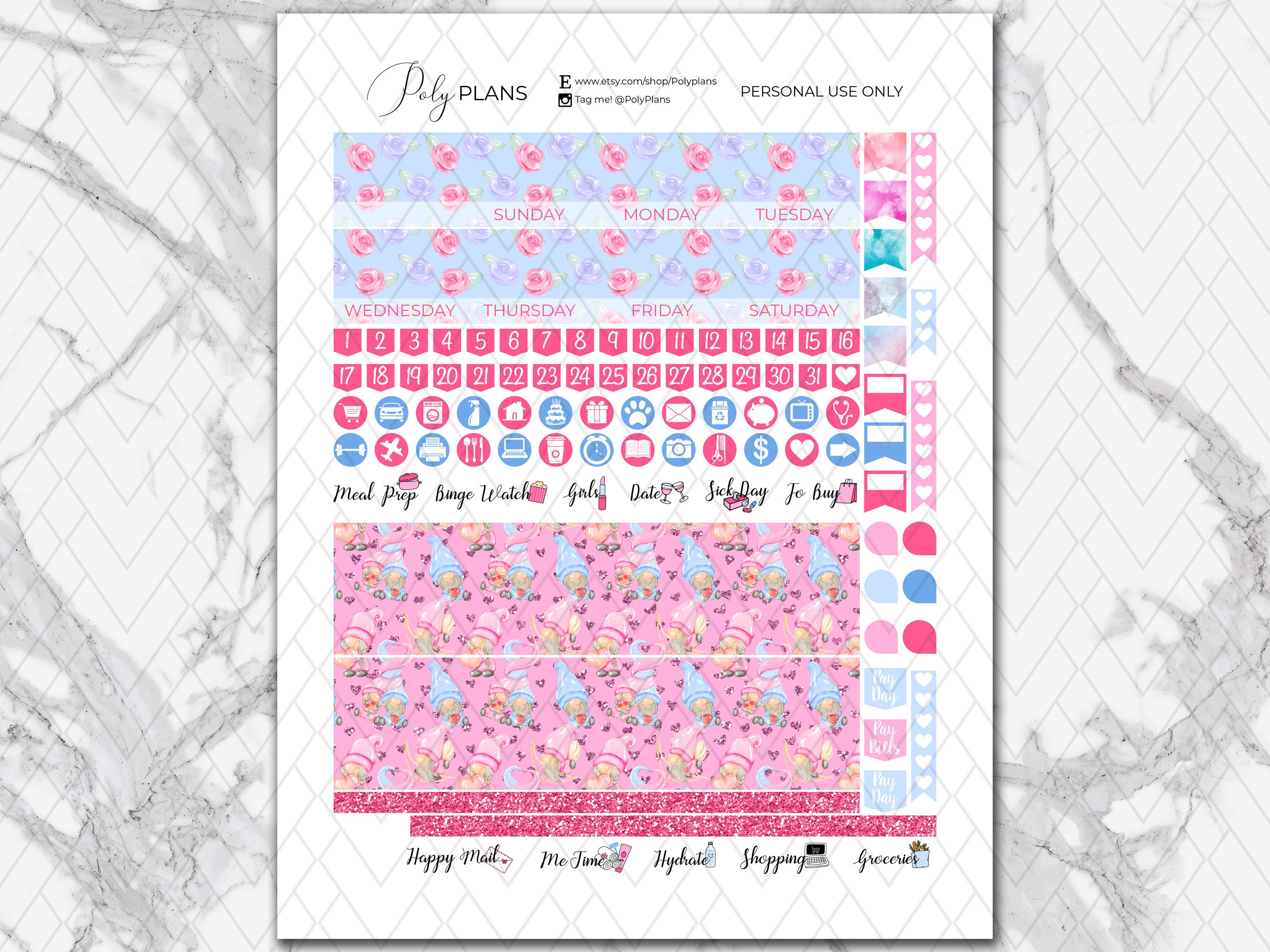 Valentine's Gnomes | Classic Happy Planner Printable Monthly Stickers ...