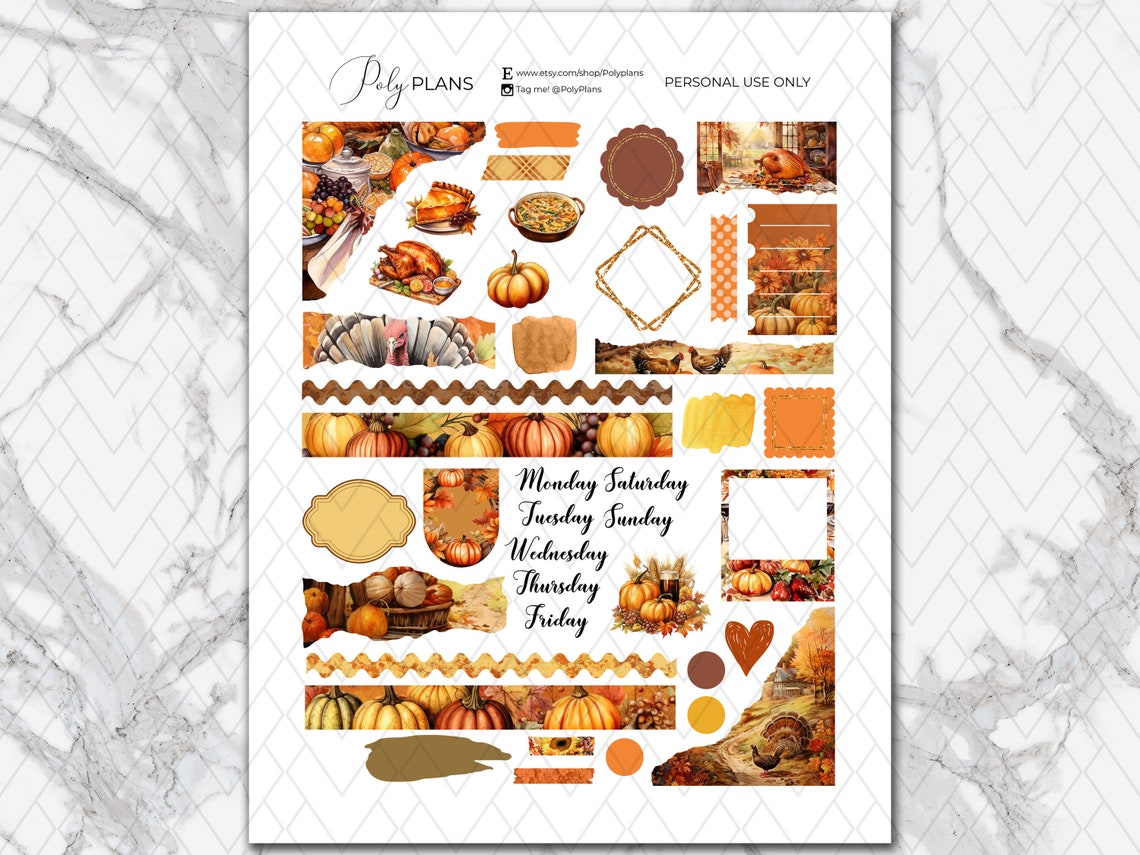 Thanksgiving | Bullet Journal Printable Stickers, Diary Digital ...