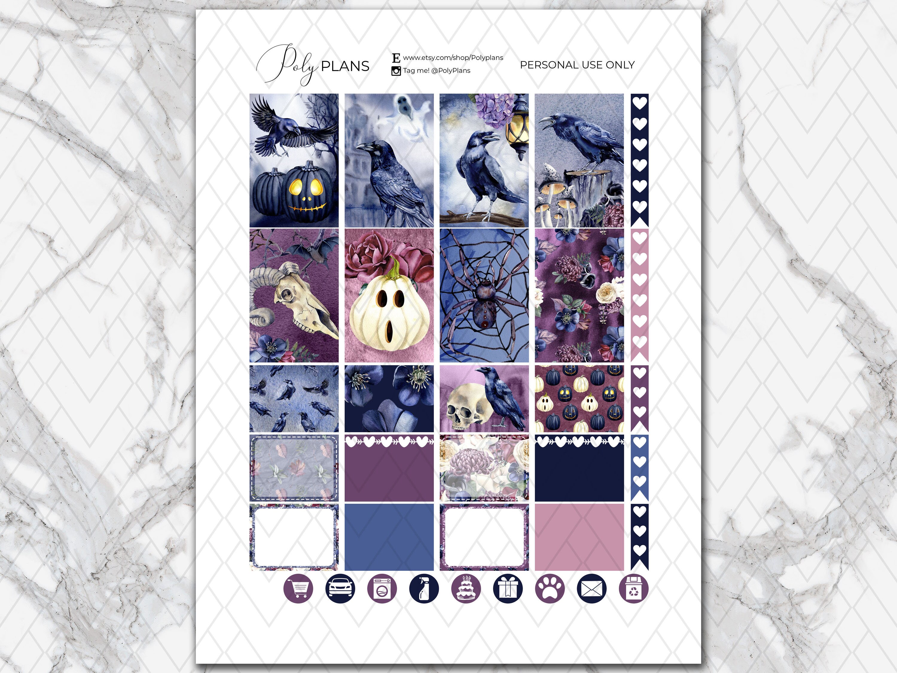 The Raven | Halloween Planner Weekly Printable Stickers, Spooky Digital ...