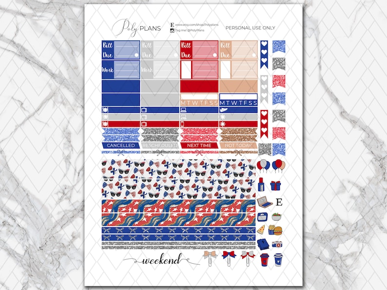 4th of July Patriotic Classic Happy Planner Printable Weekly | Etsy