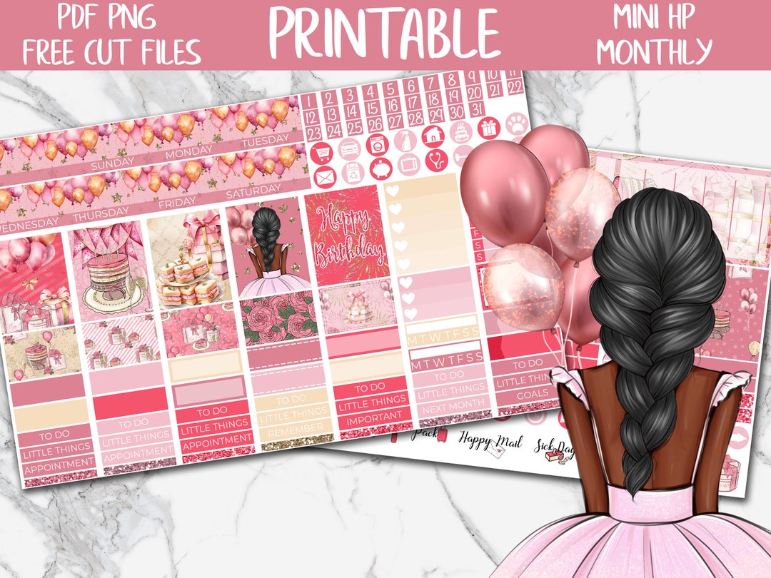 Pink Birthday | Monthly Printable Planner Stickers, Celebration MINI ...