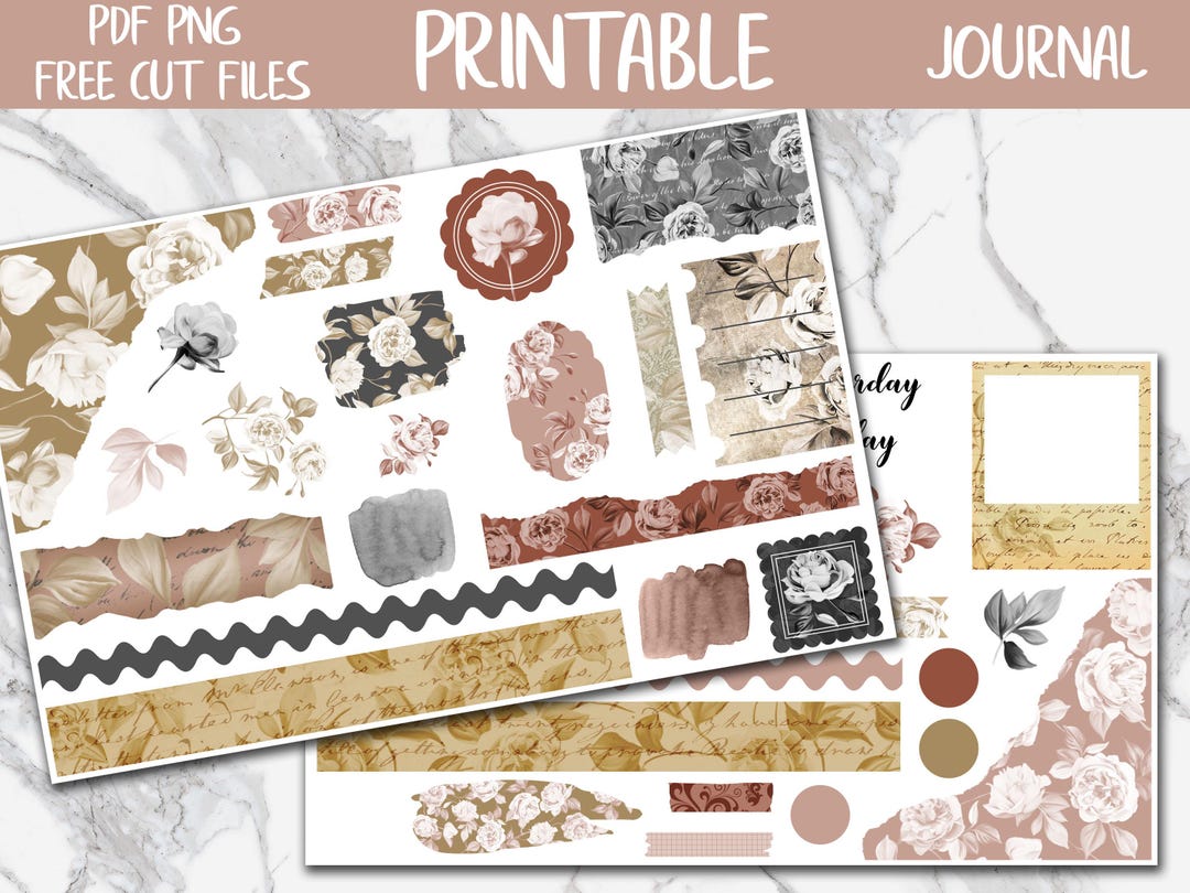Minimal | Roses Bullet Journal Printable Stickers, Floral Diary Digital ...
