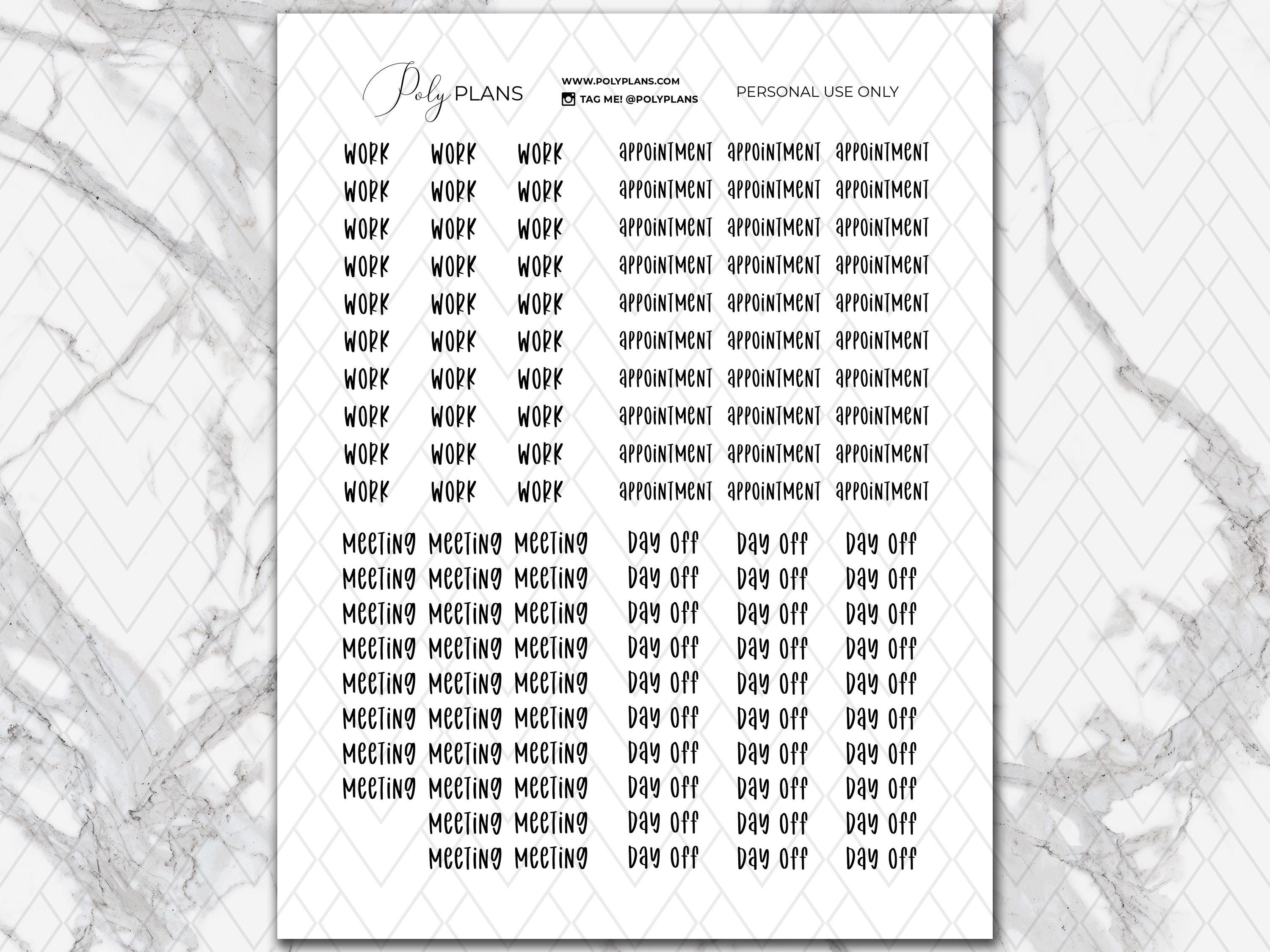 Basic Printable Planner Scripts Stickers, Today Work Study Functional ...