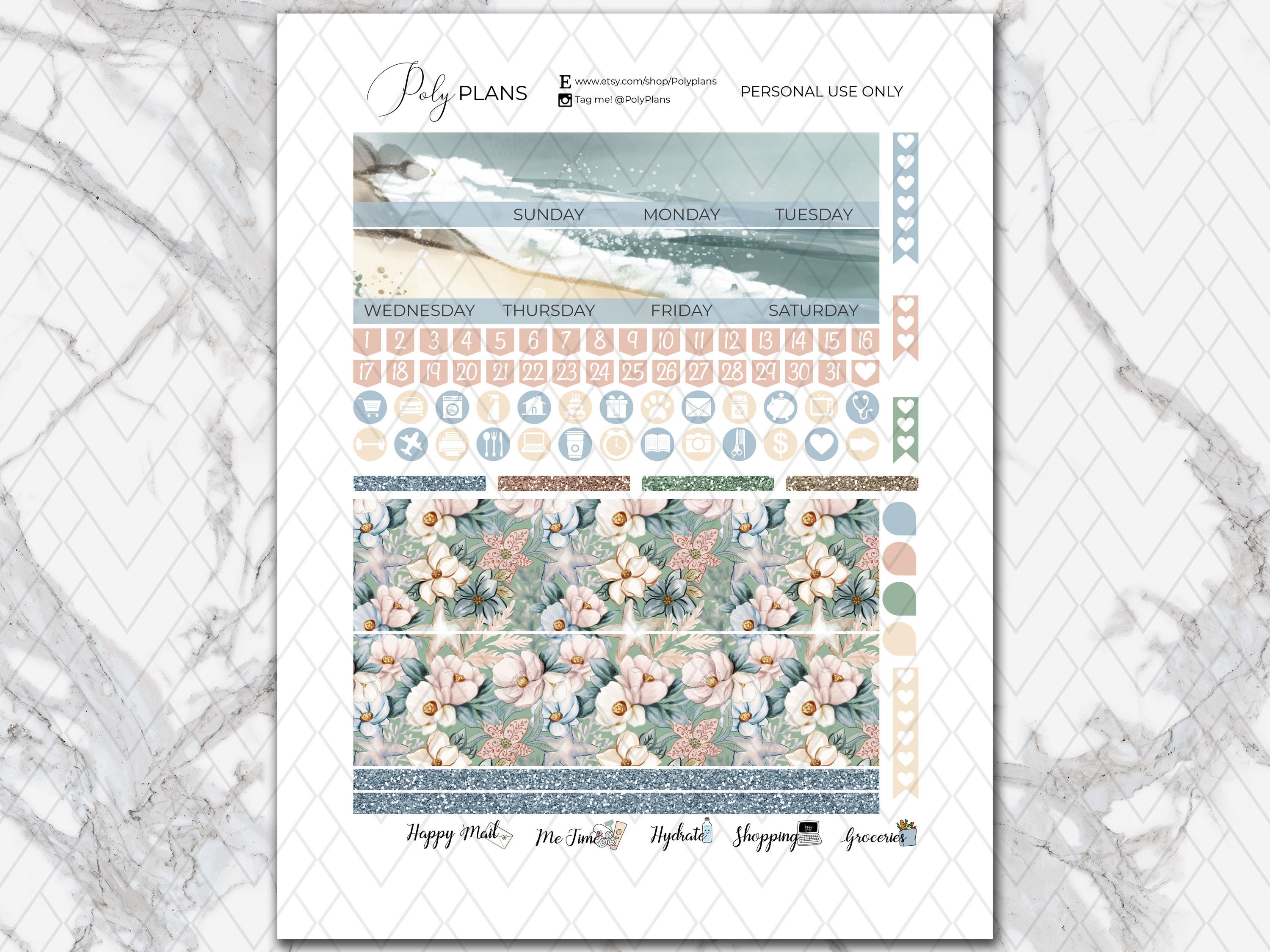 By the Sea | Beach Day Happy Planner Printable Planner Stickers, Summer ...