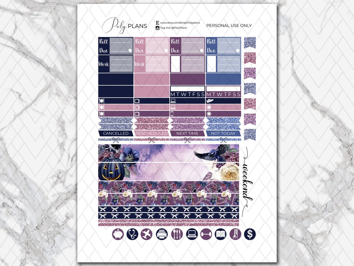 The Raven | Halloween Planner Weekly Printable Stickers, Spooky Digital ...