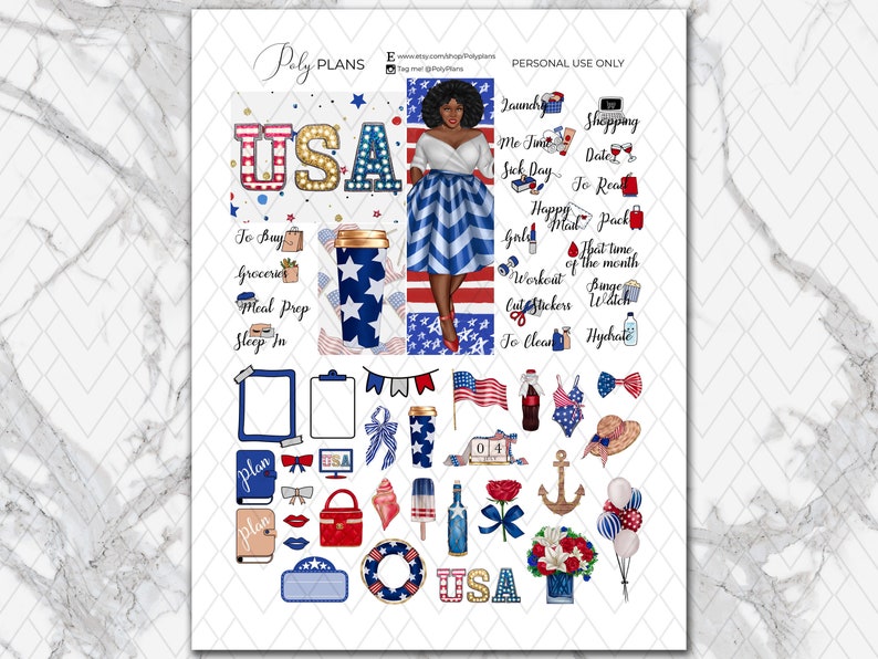 4th of July Patriotic Classic Happy Planner Printable Weekly | Etsy