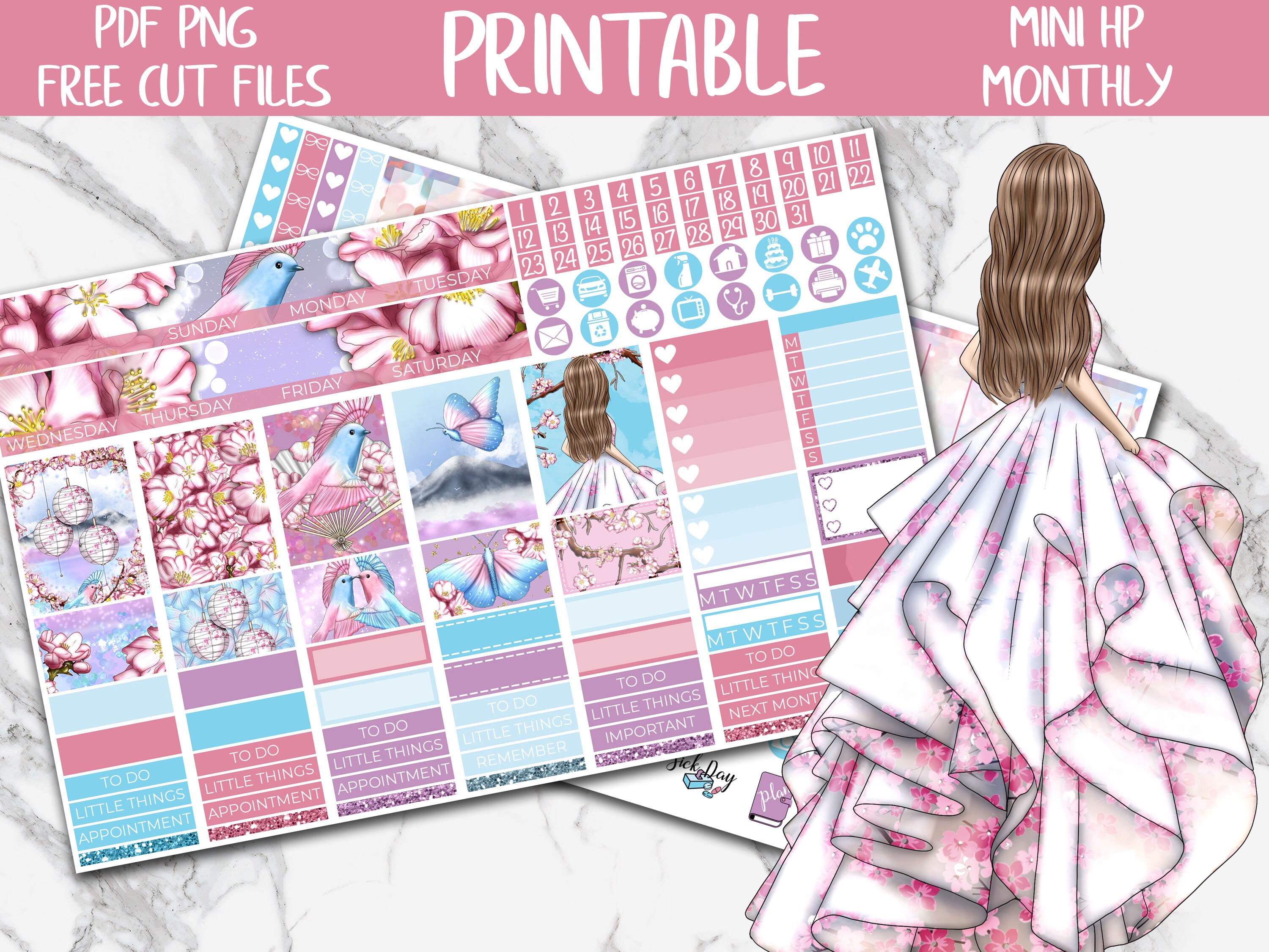 Cherry Blossom Floral MINI Happy Planner Printable Planner - Etsy