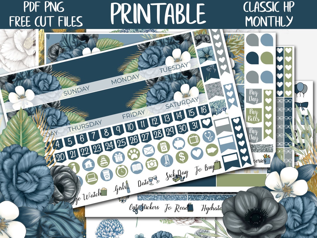 The Blues | Blue Floral Classic Happy Planner Printable Monthly ...