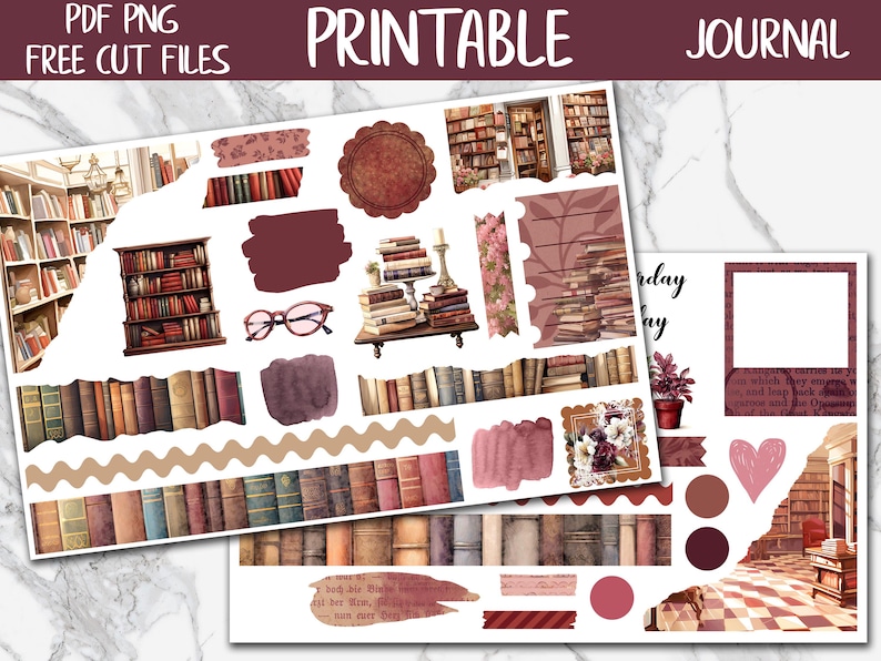 Burgundy Bookstore | Bullet Journal Printable Stickers, Book Lover ...
