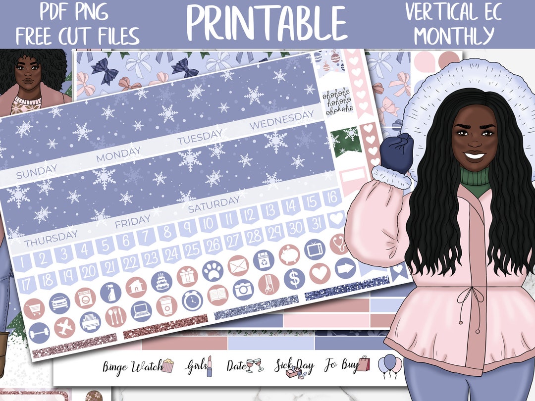 Snowy Printable Planner Stickers, Erin Condren January Monthly Planner ...