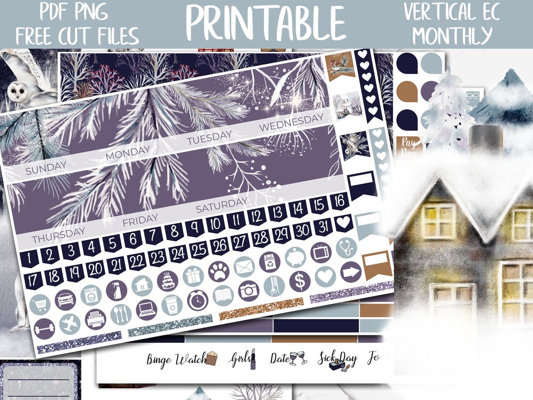 Cold Nights Printable Planner Stickers, Winter Holidays Erin Condren ...