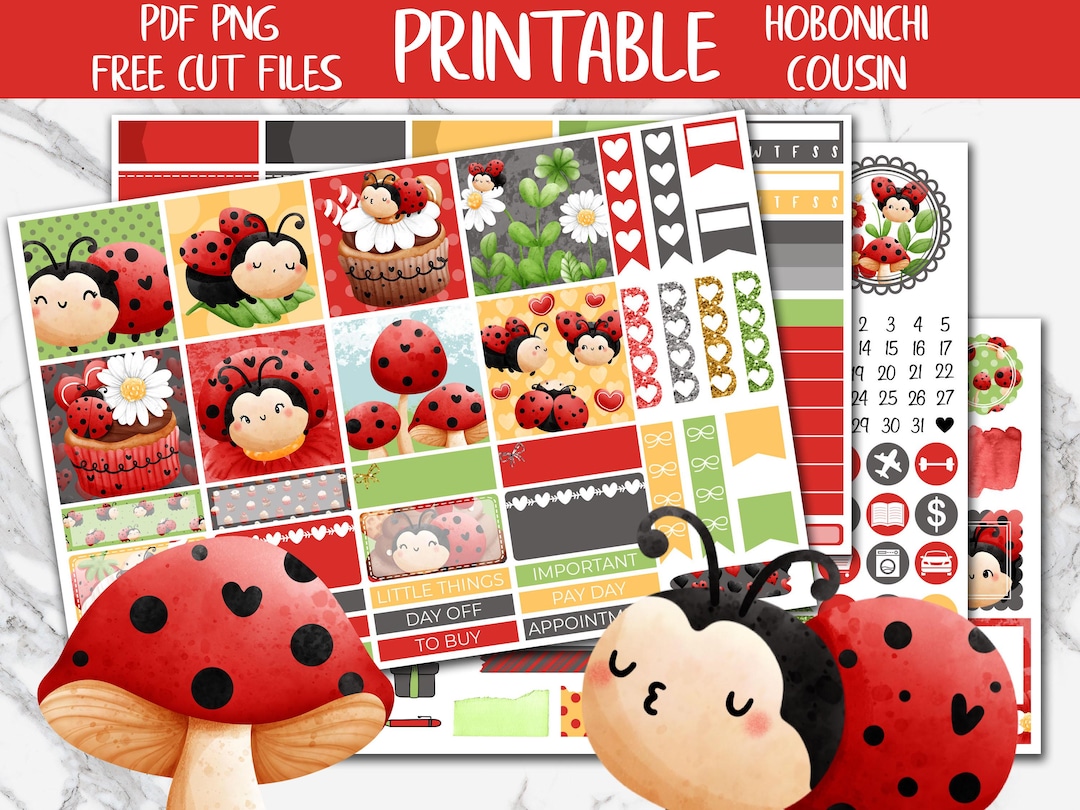 Ladybugs | A5 Hobonichi Cousin Printable Planner Stickers, Cute Bugs ...