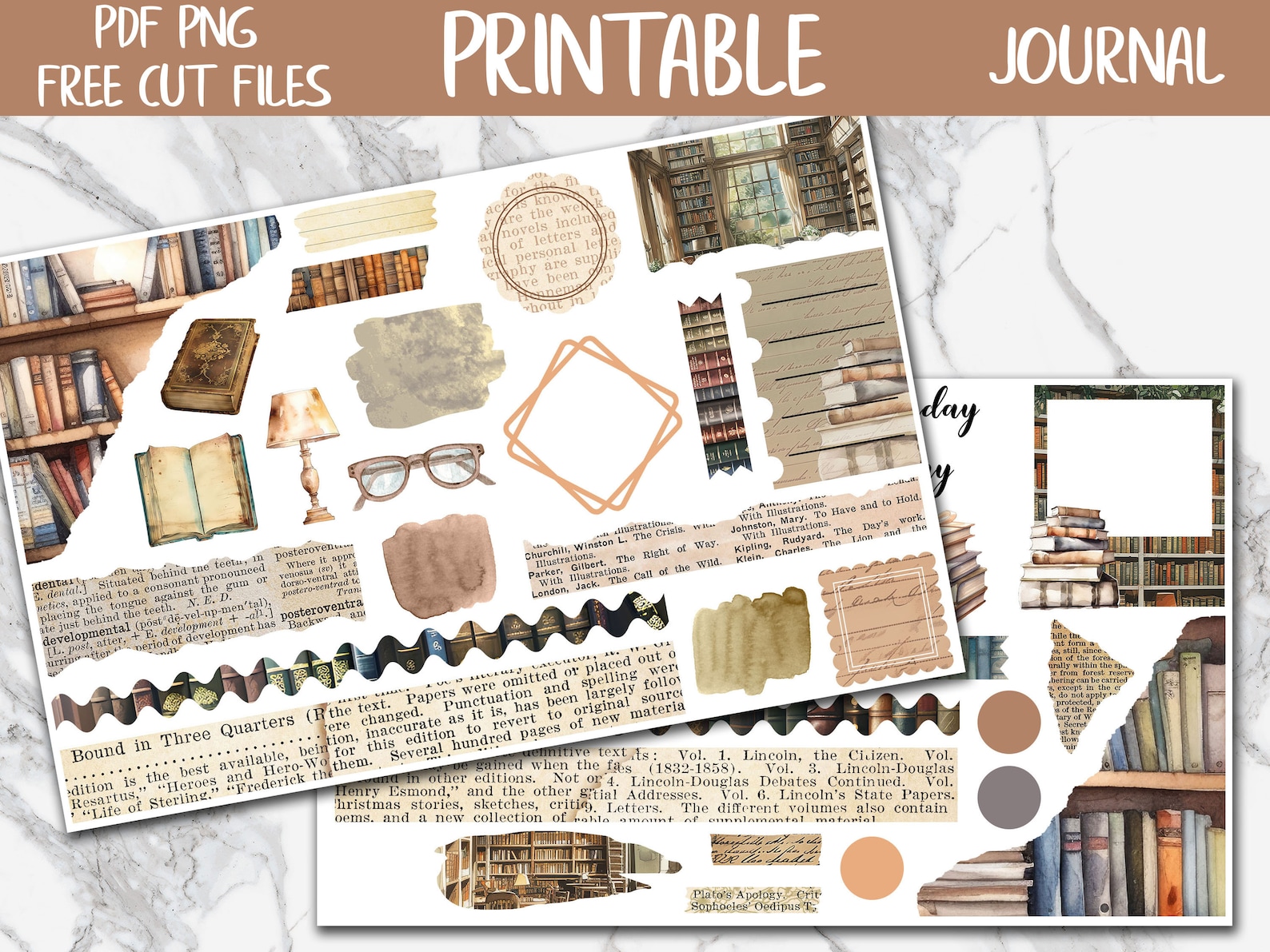 At the Library | Bullet Journal Printable Sticker, Book Lover Diary ...